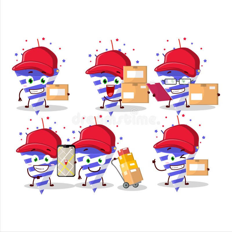 Cartoon Character Design of Blue Firecracker Working As a Courier Stock ...
