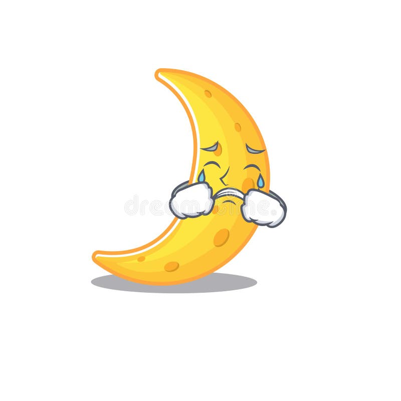 Cartoon Character Design of Crescent Moon with a Crying Face Stock ...