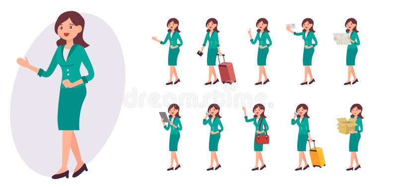 Cartoon Character Design Female Collection in Ten Different Pose Stock ...