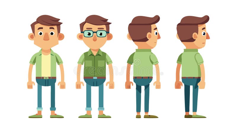 Cartoon Character Design with Four Different Views, Front, Back, and ...