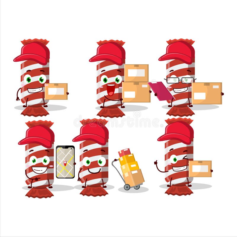 Cartoon Character Design of Red Long Candy Package Working As a Courier ...