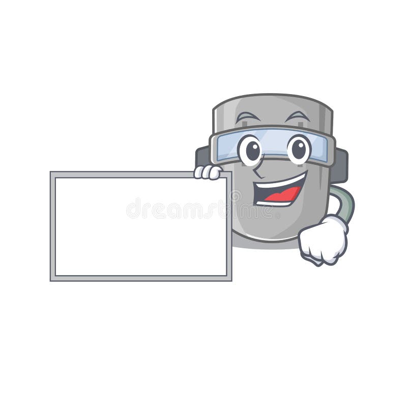 Cartoon Character Design of Welding Mask Holding a Board Stock Vector ...