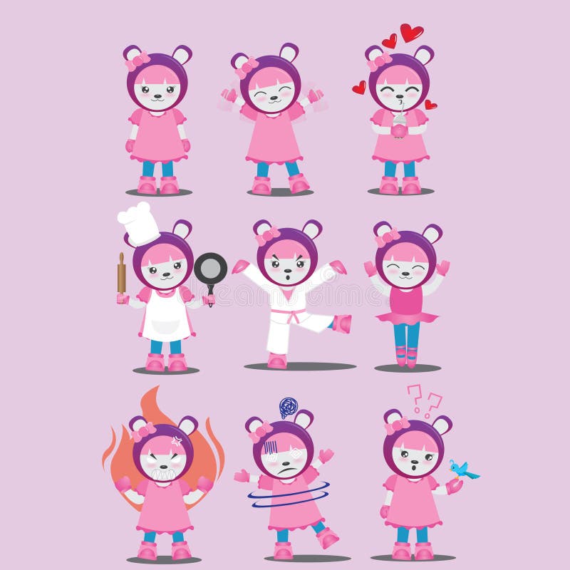 Cartoon Character with Different Actions. Vector Illustration ...