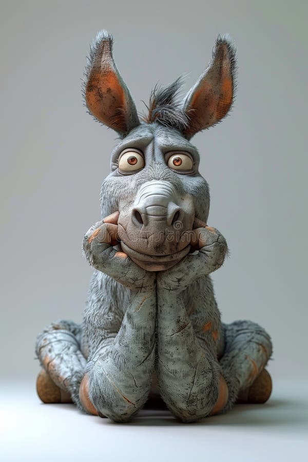 Cartoon Character of a Donkey on a Gray Background. 3d Illustration ...