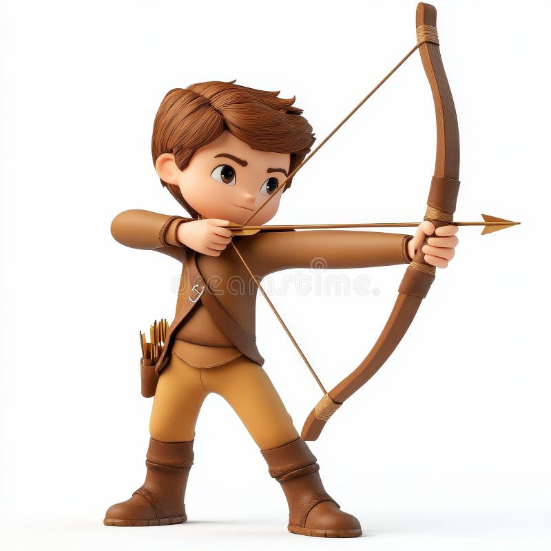 Cartoon Character Practicing Archery in a Fantastical Setting at Sunset ...
