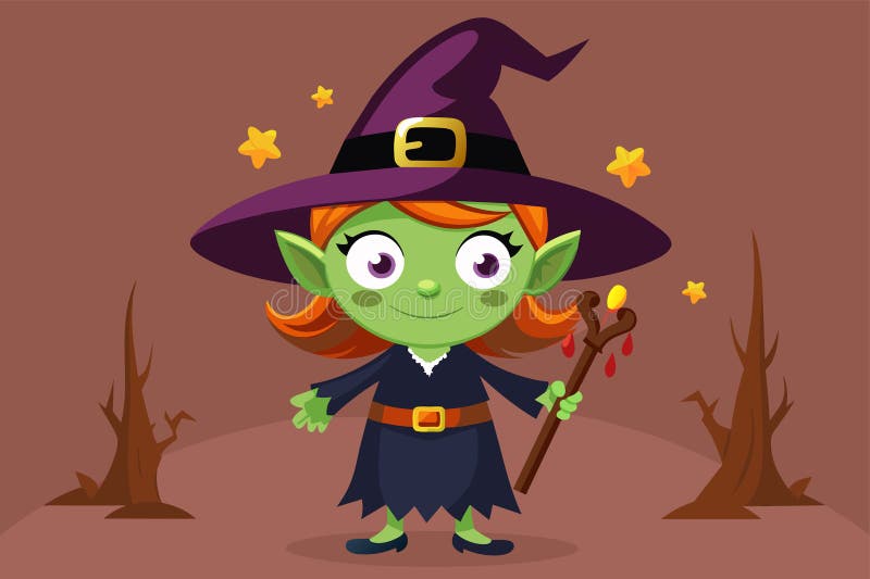 Cartoon Character Dressed As a Witch Holding a Broom, Witch ...