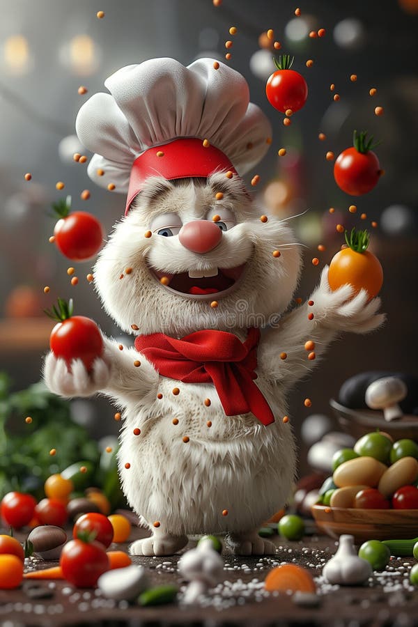 A Cartoon Character Dressed in a Chefs Hat, Surrounded by Various ...