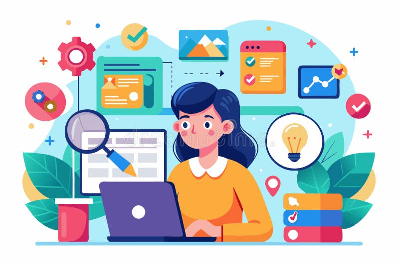 A Cartoon Character Engaged in User Research Surrounded by Visual Aids ...