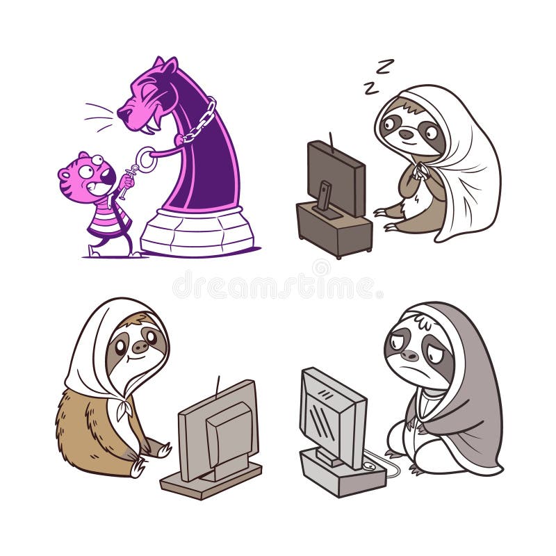 Cartoon Character Evolution with Sloth and Computer Stock Vector ...