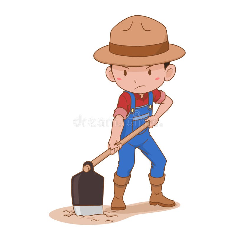 Cartoon Farmer Digging the Ground. Stock Vector - Illustration of spade ...
