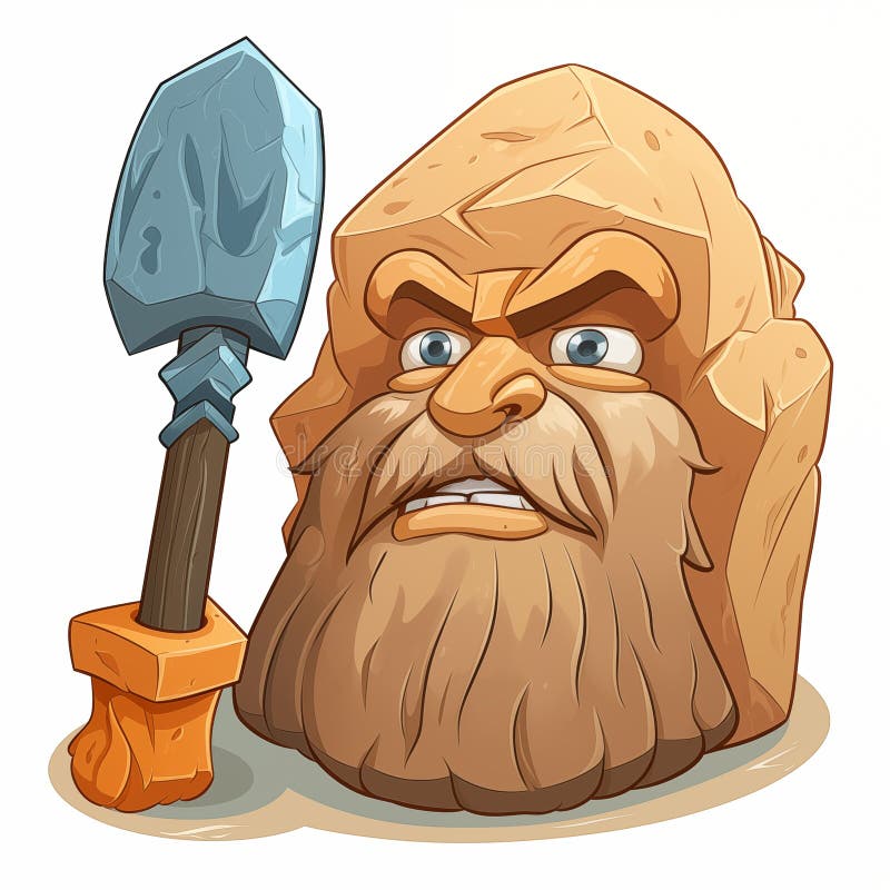 A Cartoon Character Carved from Stone with a Beard and a Spear Standing ...