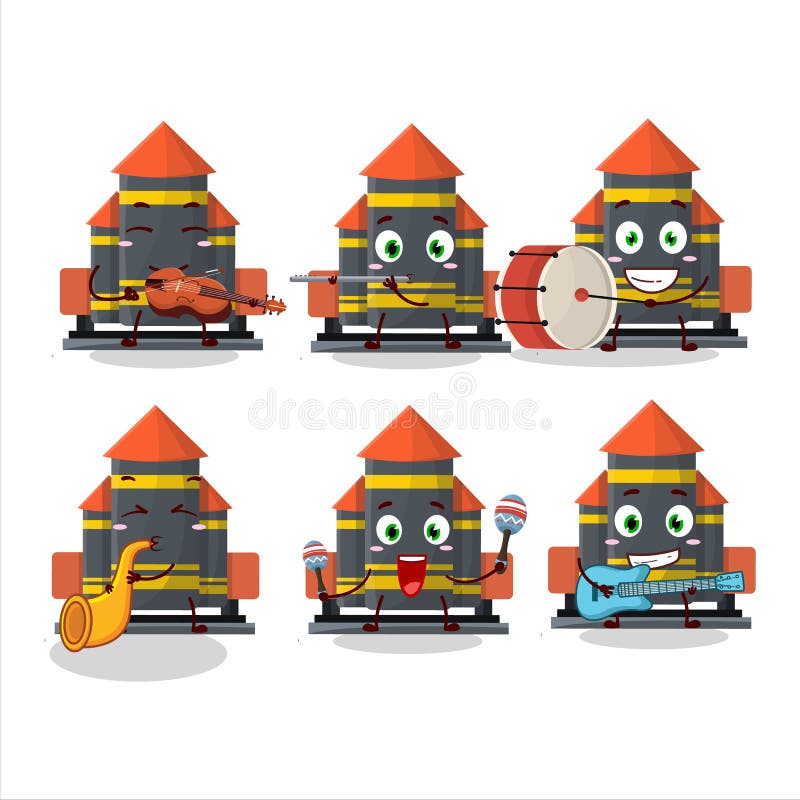 Cartoon Character of Firework Rocket Launcher Playing Some Musical ...