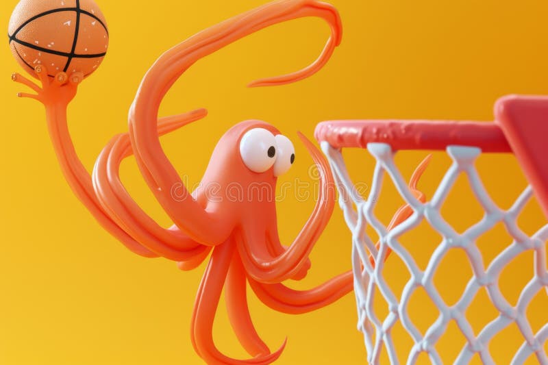 A Cartoon Character in the Form of an Octopus with a Basketball Throws ...