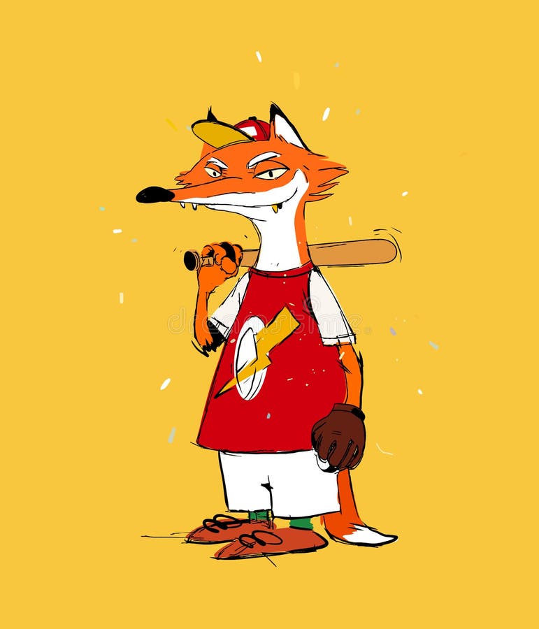 Cartoon Character Fox, a Baseball Player Stock Illustration ...