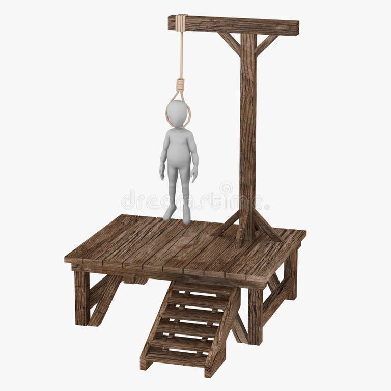 Cartoon Character with Gallows - Hanged and Dead Stock Illustration ...