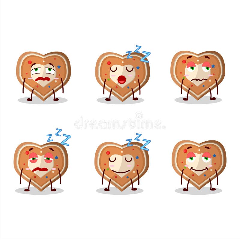 Cartoon Character of Gingerbread Heart with Sleepy Expression Stock ...