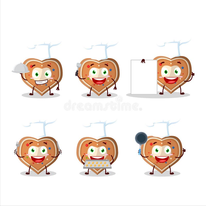 Cartoon Character of Gingerbread Heart with Various Chef Emoticons ...