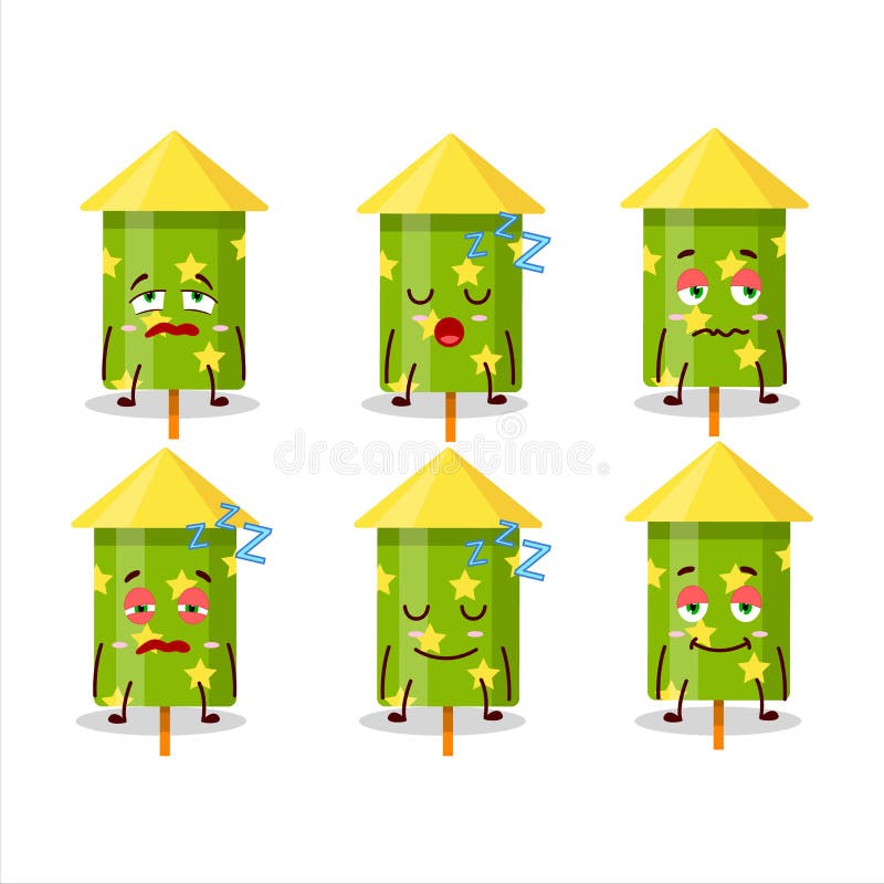 Cartoon Character of Green Firecracker with Sleepy Expression Stock ...