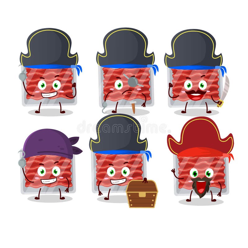 Cartoon Character of Ground Meat with Various Pirates Emoticons Stock ...