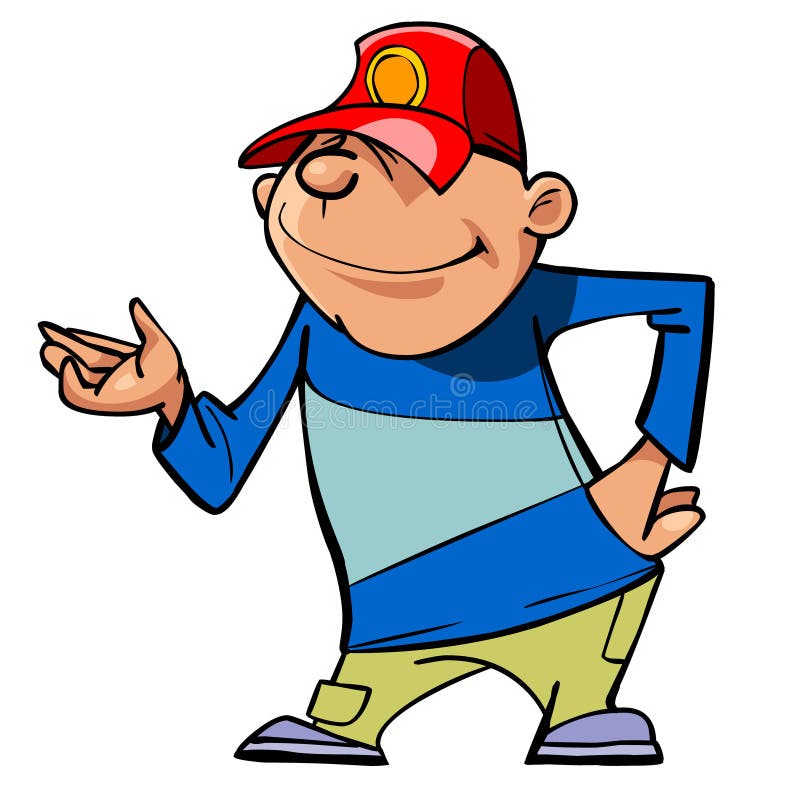 Cartoon Character Guy In A Baseball Cap, Shows Hand Stock Vector ...