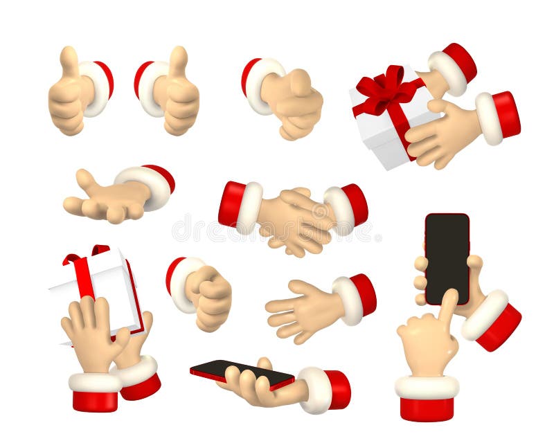 Cartoon Character Hand Shows Finger Gestures. 3d Render Santa Hands ...
