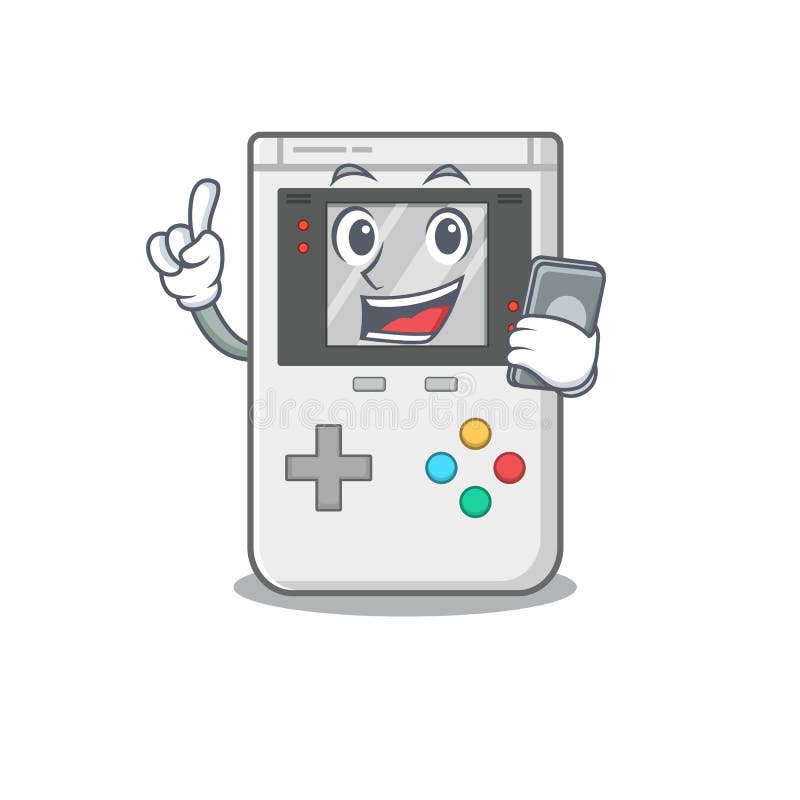 Cartoon Character of Handheld Game Scroll Speaking with Phone Stock ...