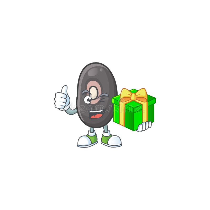 Cartoon Character of Happy Black Beans with Gift Box Stock Vector ...