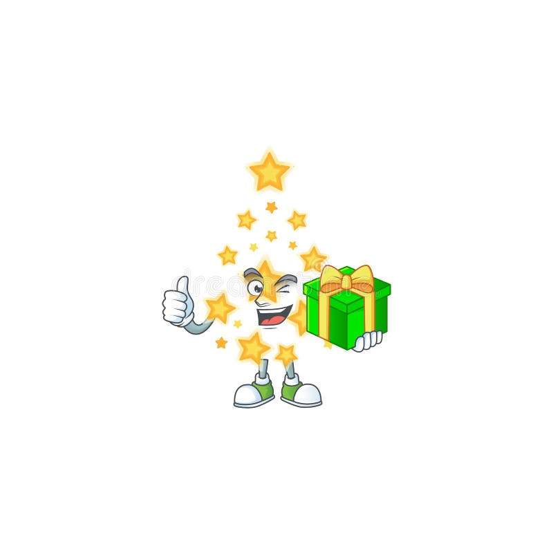 Cartoon Character of Happy Christmas Star with Gift Box Stock Vector ...