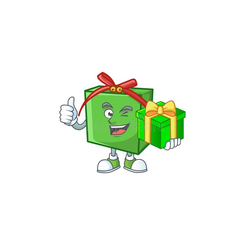 Cartoon Character of Happy Green Gift Box with Gift Box Stock Vector ...