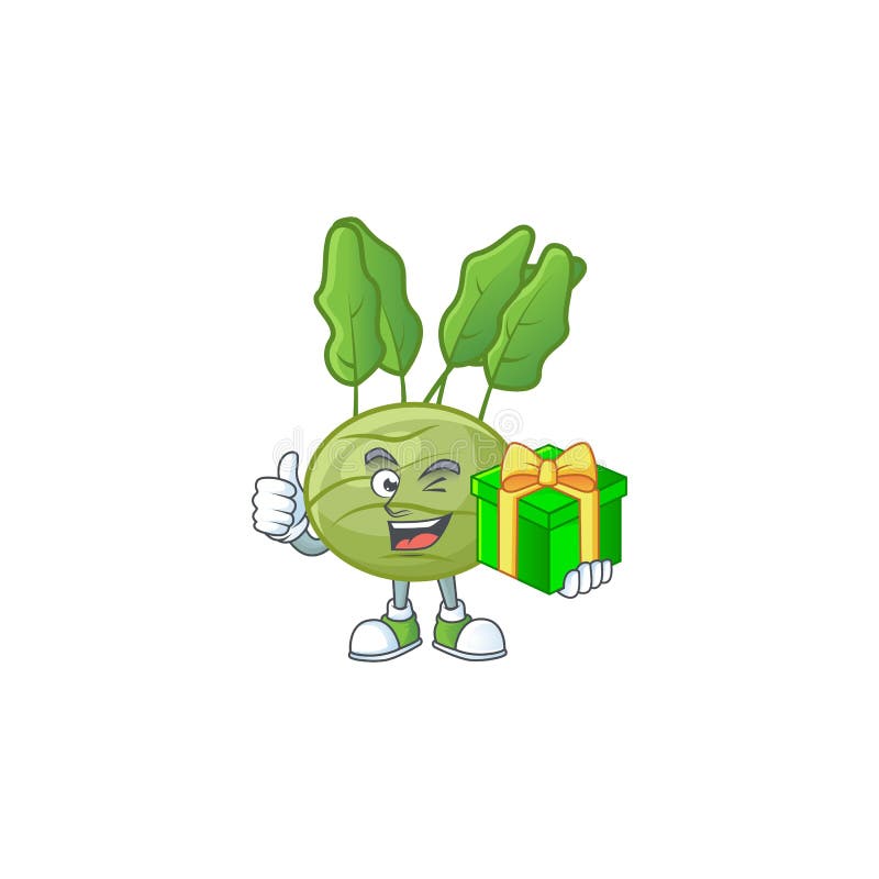 Cartoon Character of Happy Kohlrab with Gift Box Stock Vector ...