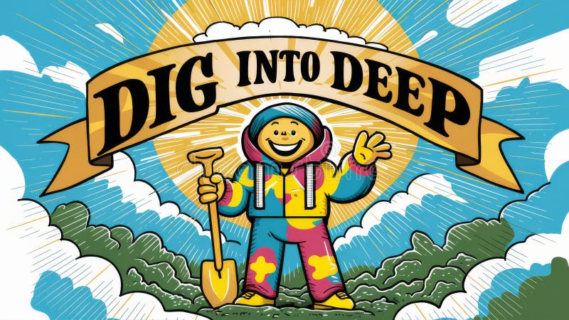 A Cartoon Character Holding a Shovel with the Words Dig into Deep, AI ...