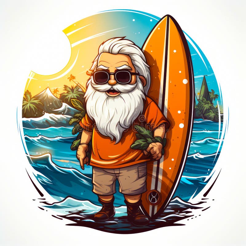 Cartoon Character Holding Surfboard in Front of the Ocean. Generative ...