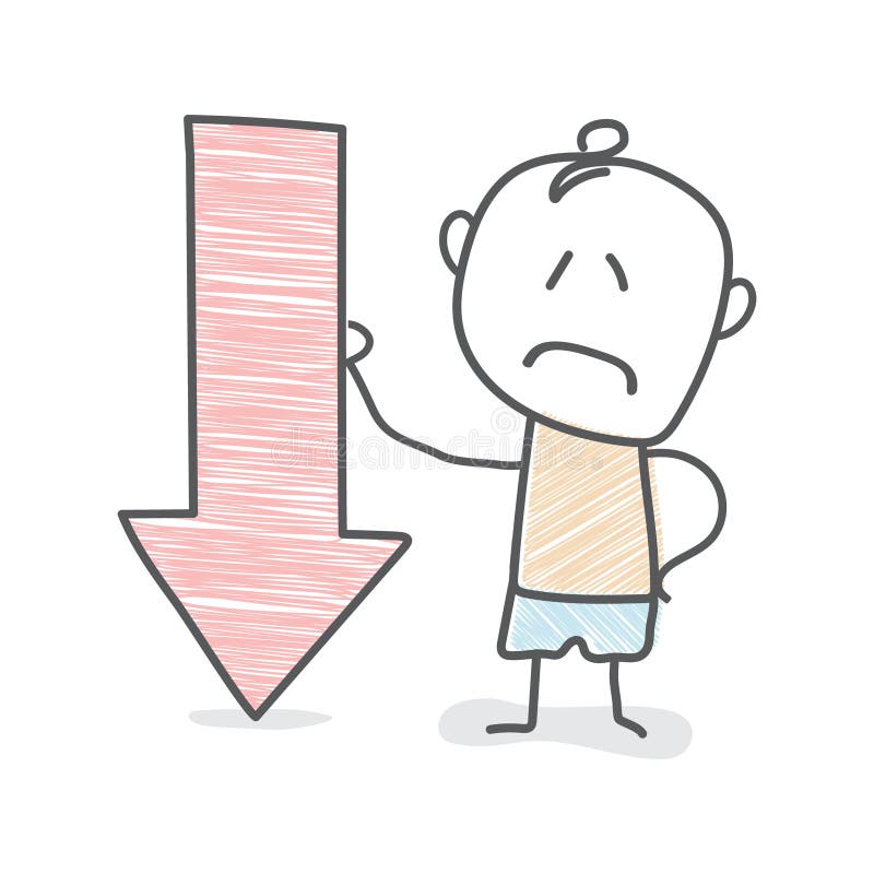 Cartoon Character Holds a Down Arrow. an Illustration for Visualizing ...