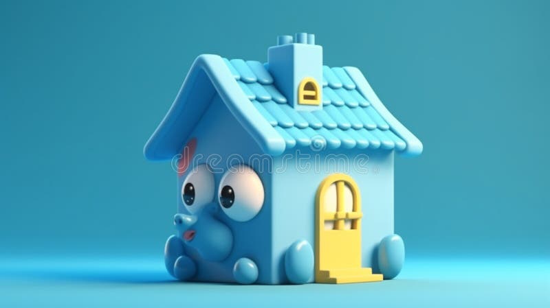 Cartoon Character of a House on a Blue Background Generative Ai Stock ...
