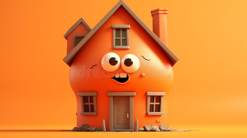 Cartoon Character of a House on a Orange Background Generative Ai Stock ...