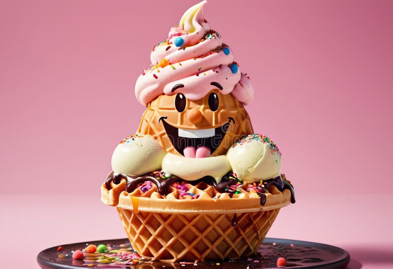 Cartoon Character Ice Cream in Cone Stock Illustration - Illustration ...