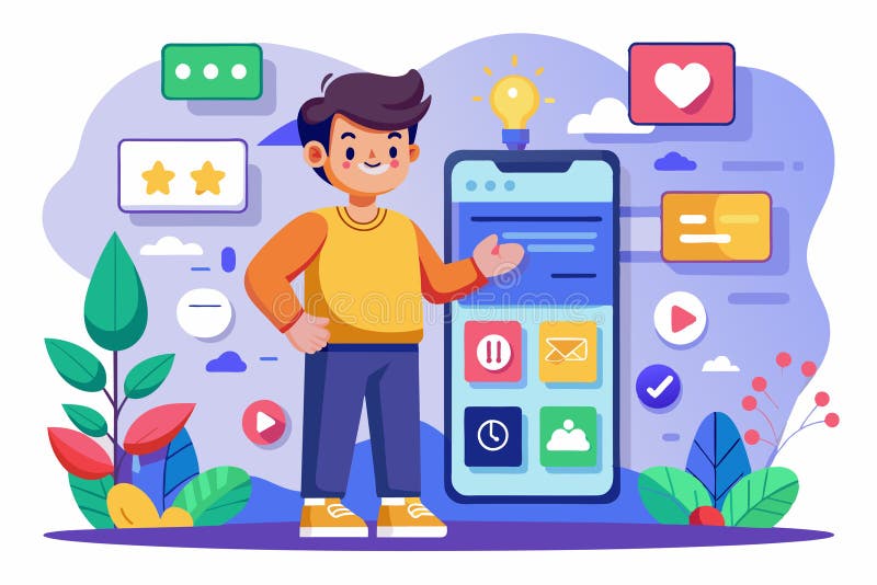 A Cartoon Character Interacts with a Customizable Mobile User Interface ...