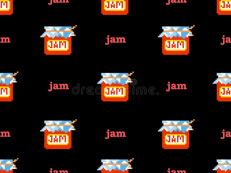 Jam Cartoon Character Seamless Pattern on Black Background.Pixel Style ...