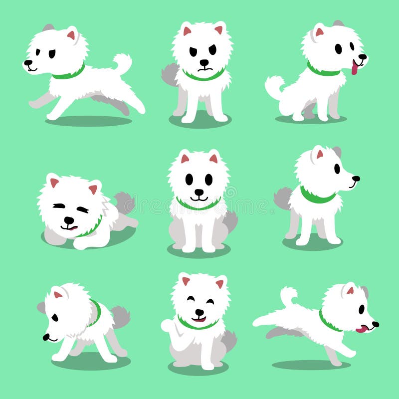 Cartoon Character Japanese Spitz Dog Poses Stock Vector - Illustration ...