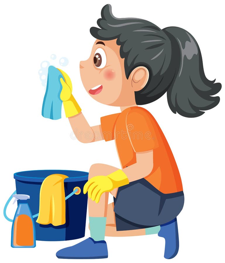 Cartoon Character of Kid Cleaning Stock Vector - Illustration of people ...