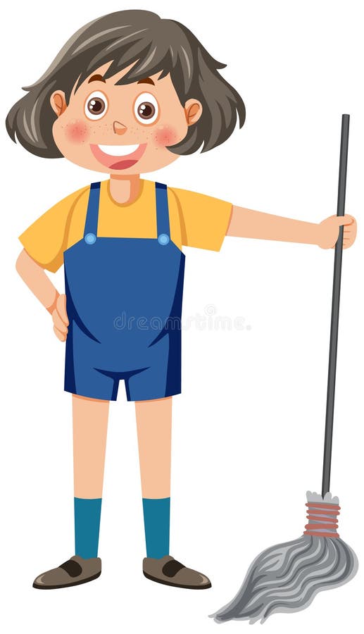 Cartoon Character of Kid Cleaning Stock Vector - Illustration of young ...