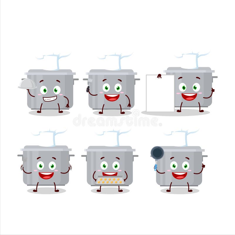 Cartoon Character of Kitchen Pot with Various Chef Emoticons Stock ...