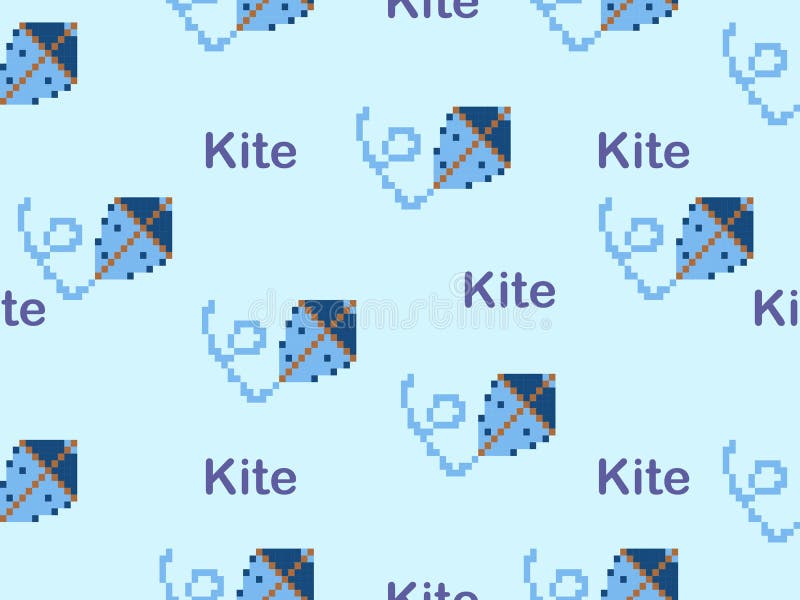 Kite Cartoon Character Seamless Pattern on Blue Background.Pixel Style ...