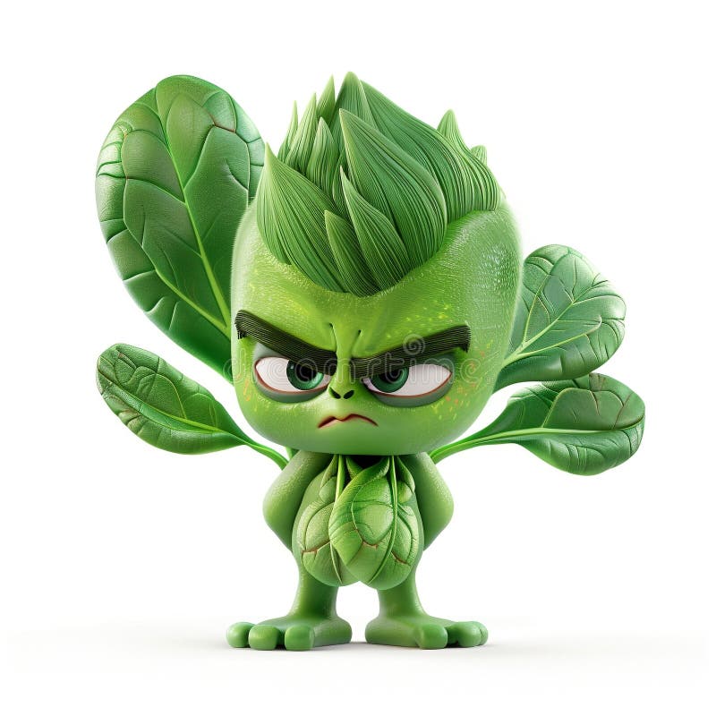 Angry Green Cartoon Character with Leafy Features Standing in a Studio ...