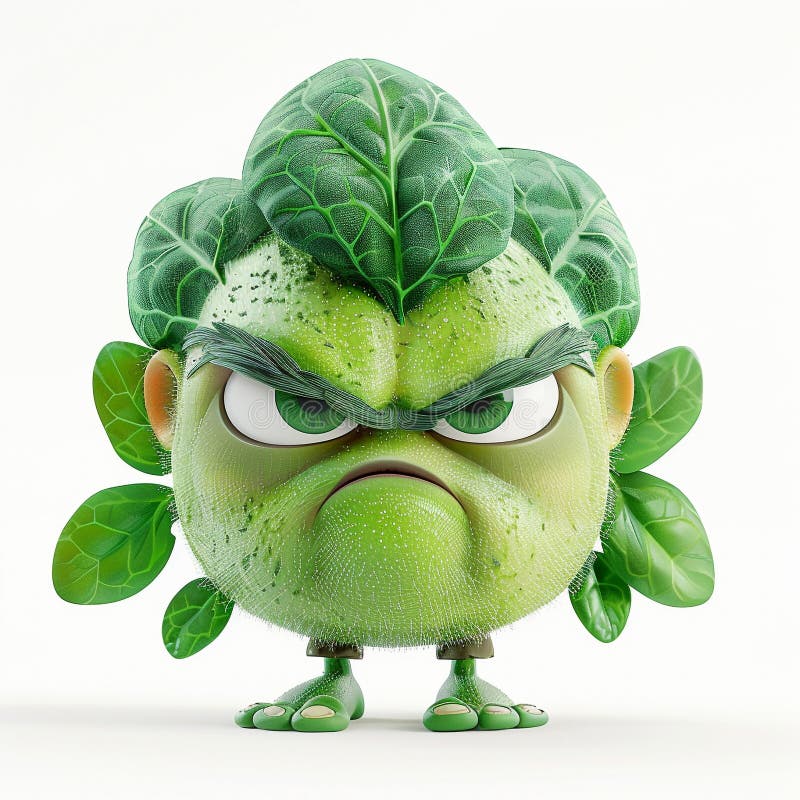 Green Cartoon Character with Leafy Features Displaying an Angry ...