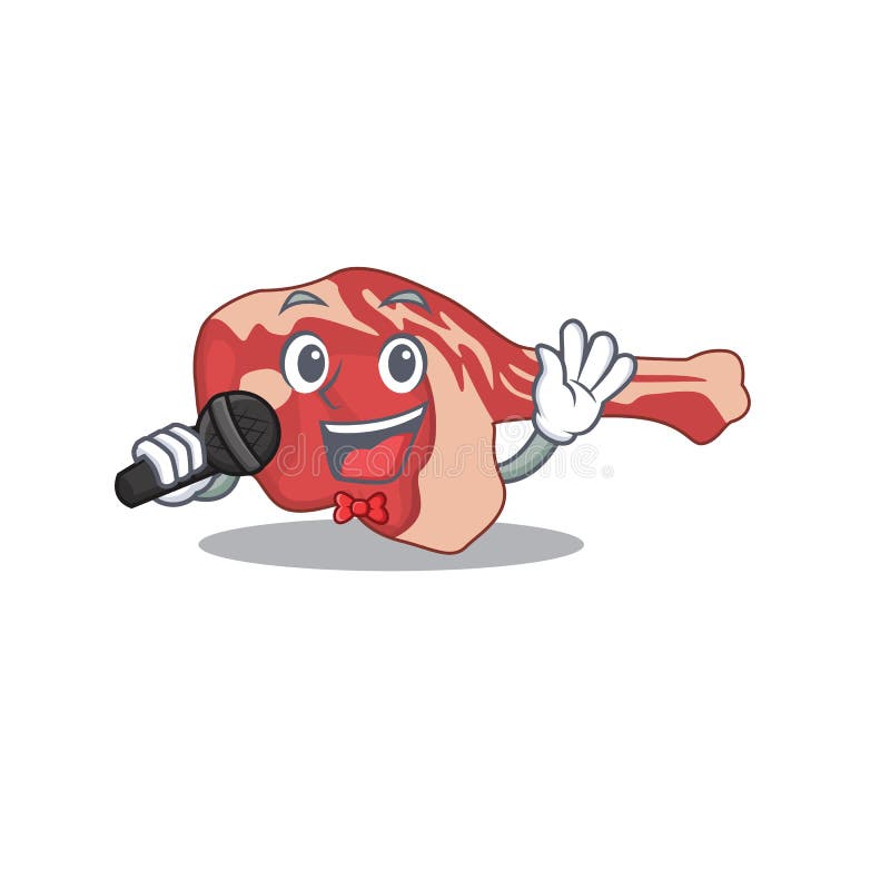 Cartoon Character of Leg of Lamb Sing a Song with a Microphone Stock ...