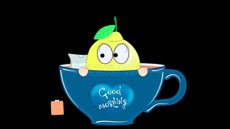 Cartoon Character Lemon in a Cup of Tea. Animation on a Empty ...