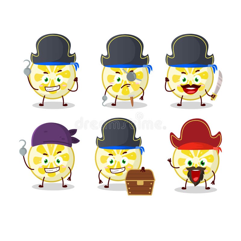 Cartoon Character of Lemon Slice with Various Pirates Emoticons Stock ...