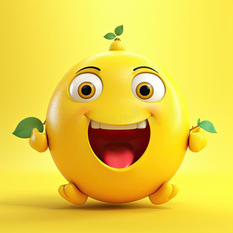 Cartoon Character Lemon on Yellow Background, 3d Illustration Stock ...