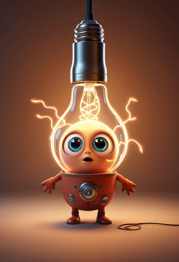 A Cartoon Character with a Light Bulb on His Head Stock Photo - Image ...